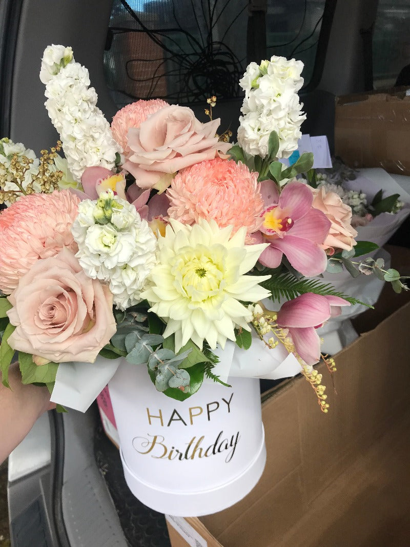 Hat Box Arrangements – Jackies Floral Gallery